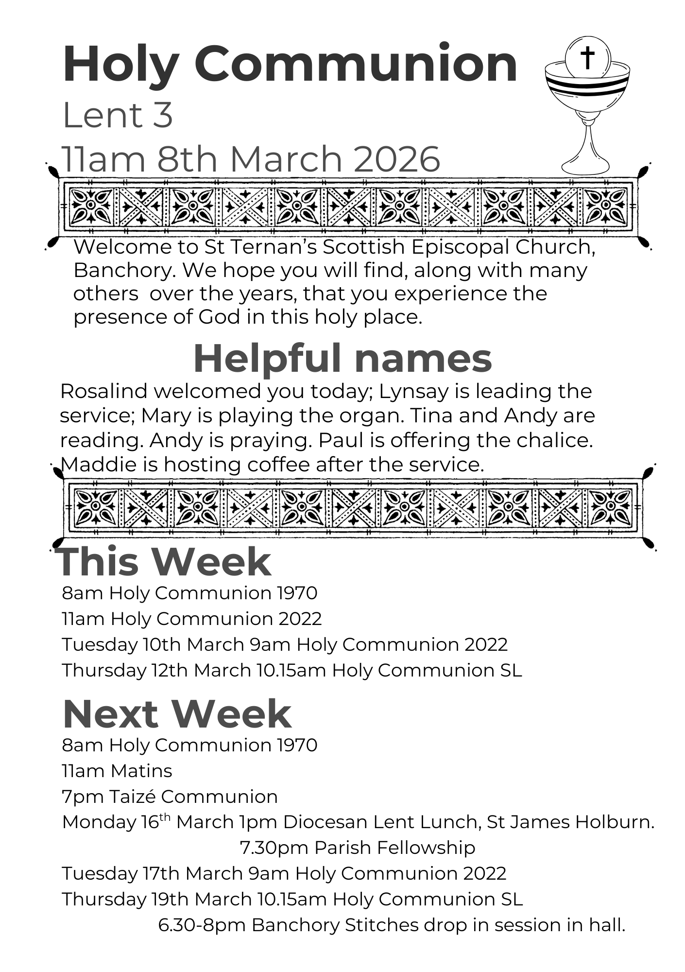 8th March 2026, Notices – St Ternans Banchory